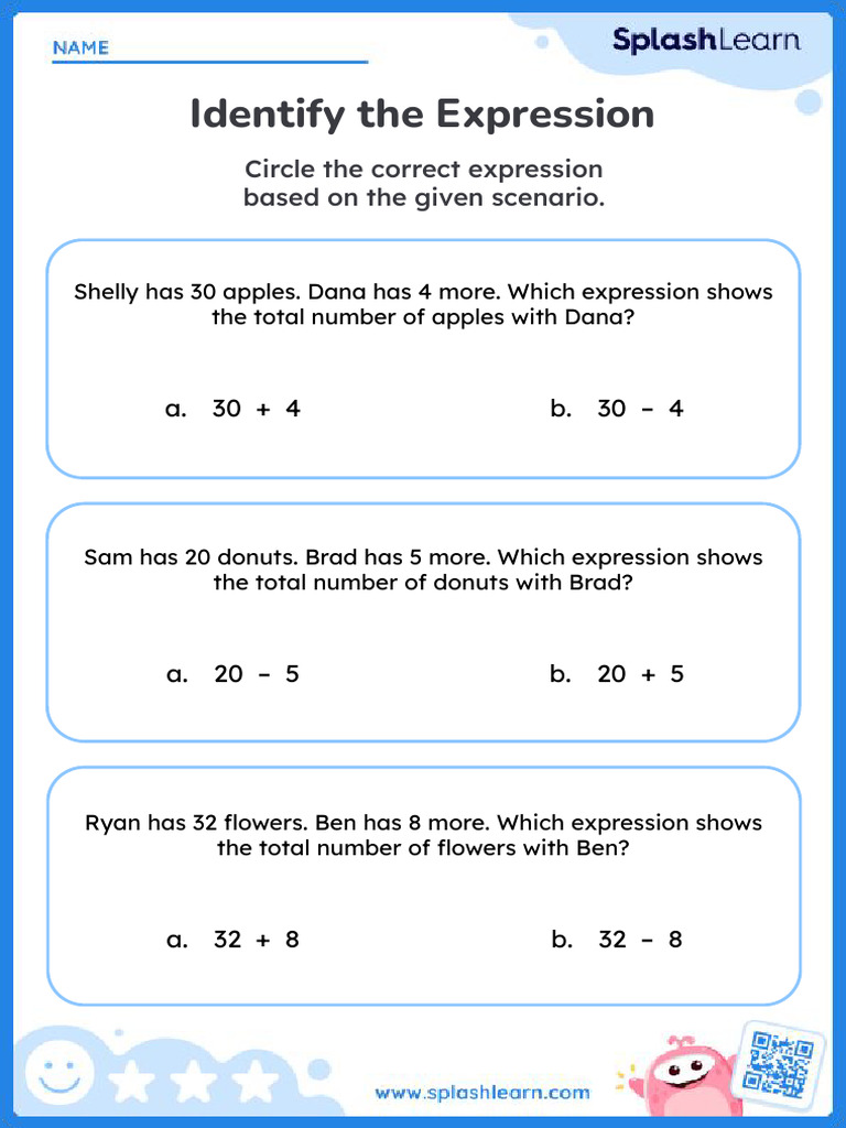 Identify The Correct Expression For The Addition Scenario | PDF
