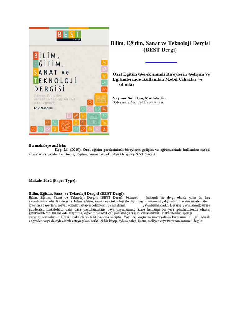 Zel E Itim Gereksinimli Bireylerin Geli Im Ve E Itimlerinde Kullan Lan Mobil Cihazlar Ve Yaz L ...