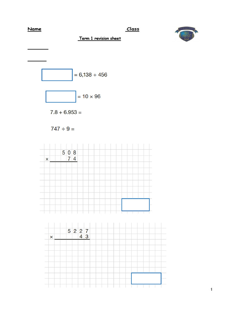 Term 1 Revision Sheet | PDF