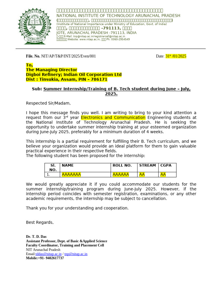 ONGC Summer Internship Request 2025 | PDF