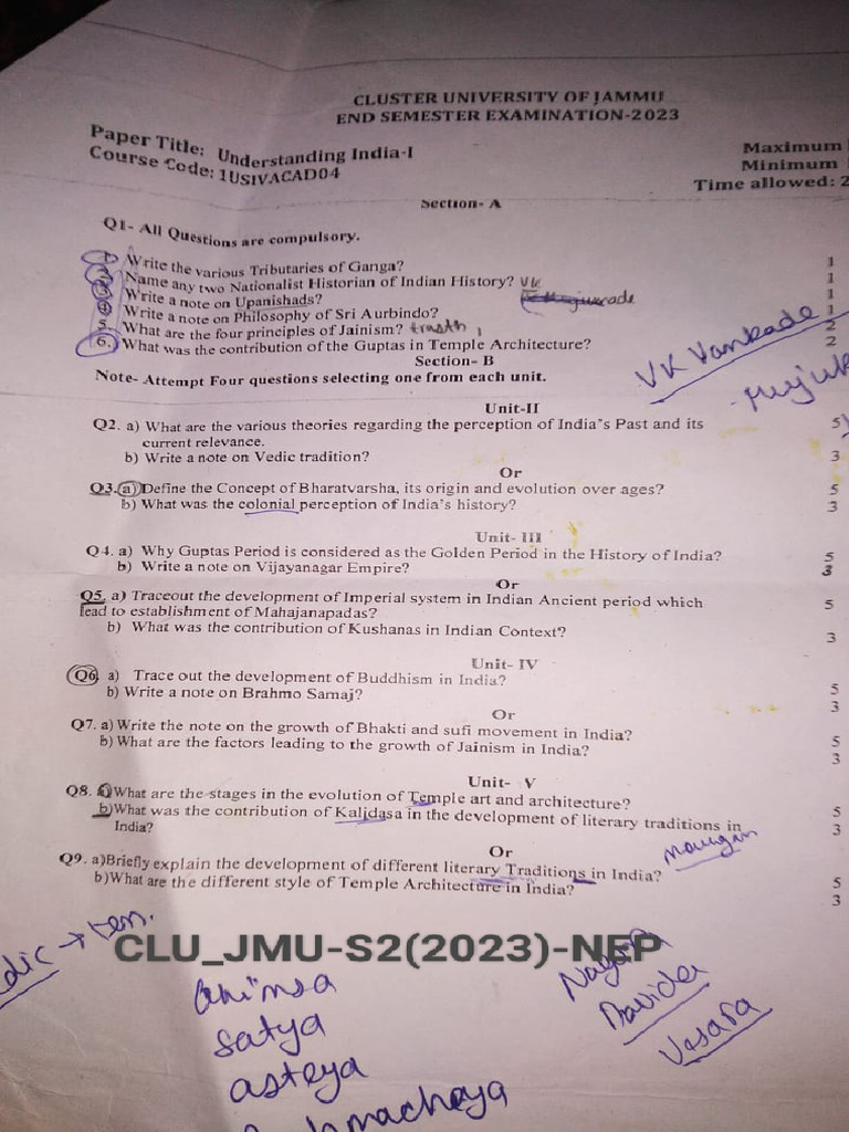 Understanding India 1 Clu - Jmu s2 (2023) Nep 1 | PDF