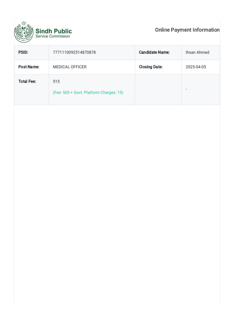 Online Payment Info - SPSC | PDF