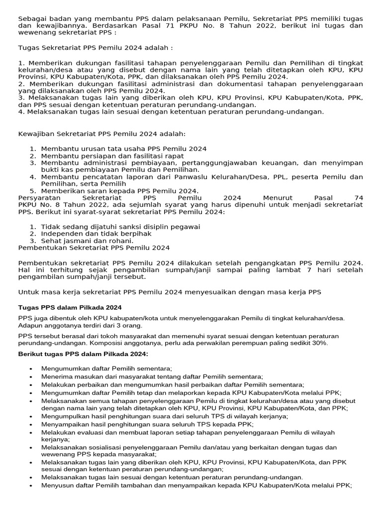 Data Tupoksi Pps Sekre Kpps Pantarlih | PDF