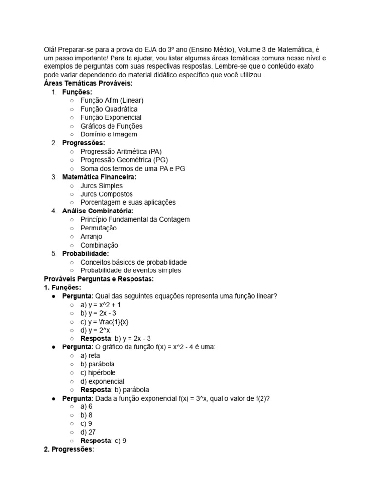 Preparando Para a Prova Eja 3 Ano Volume 3 -Prováv... | PDF | Função ...