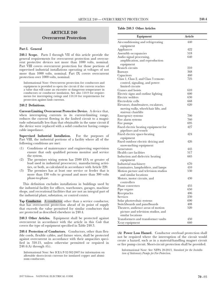 Nfpa-70-Nec - 240 Only | PDF | Fuse (Electrical) | Transformer