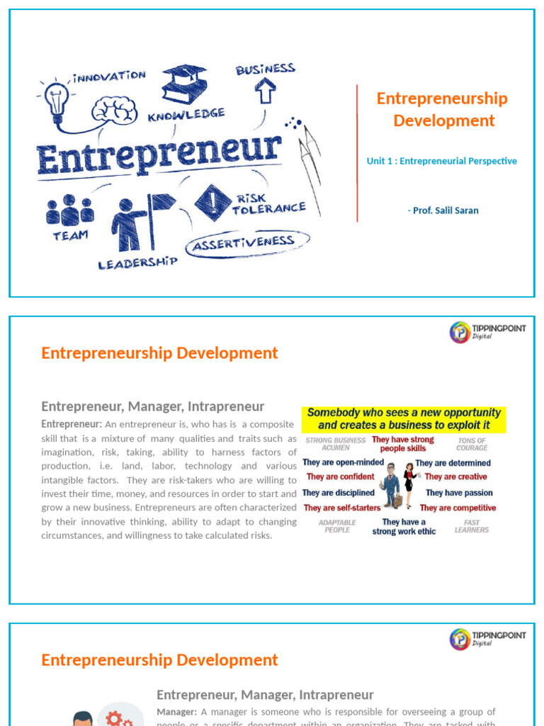 Entrepreneurial Perspective Overview | PDF | Entrepreneurship | Startup ...