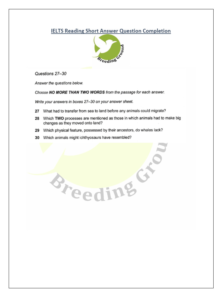 Reading Short Answer Question | PDF