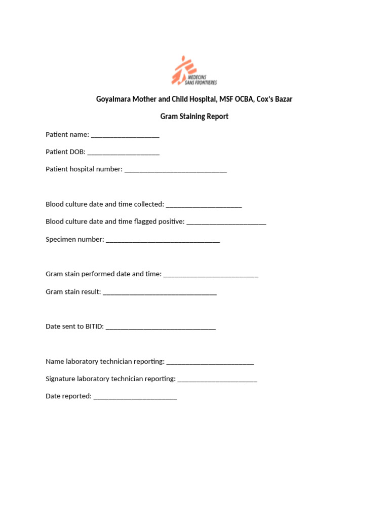 Gram Stain Report (Blank Page) - 121122 | PDF