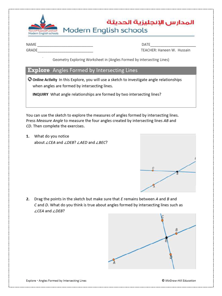 Angles Formed by Intersecting Lines | PDF