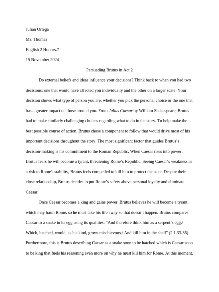 Persuading Brutus in Act 2 | PDF | Julius Caesar | Behavioural Sciences