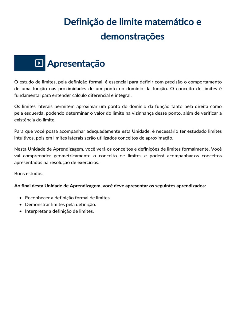 Material Completo Com Exercício Aula 2 | PDF | Limite (Matemática) | Cálculo