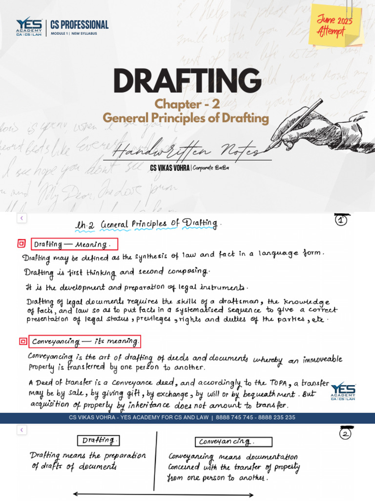 Drafting CH 2 Handwritten Notes - CS Vikas Vohra, YES Academy | PDF