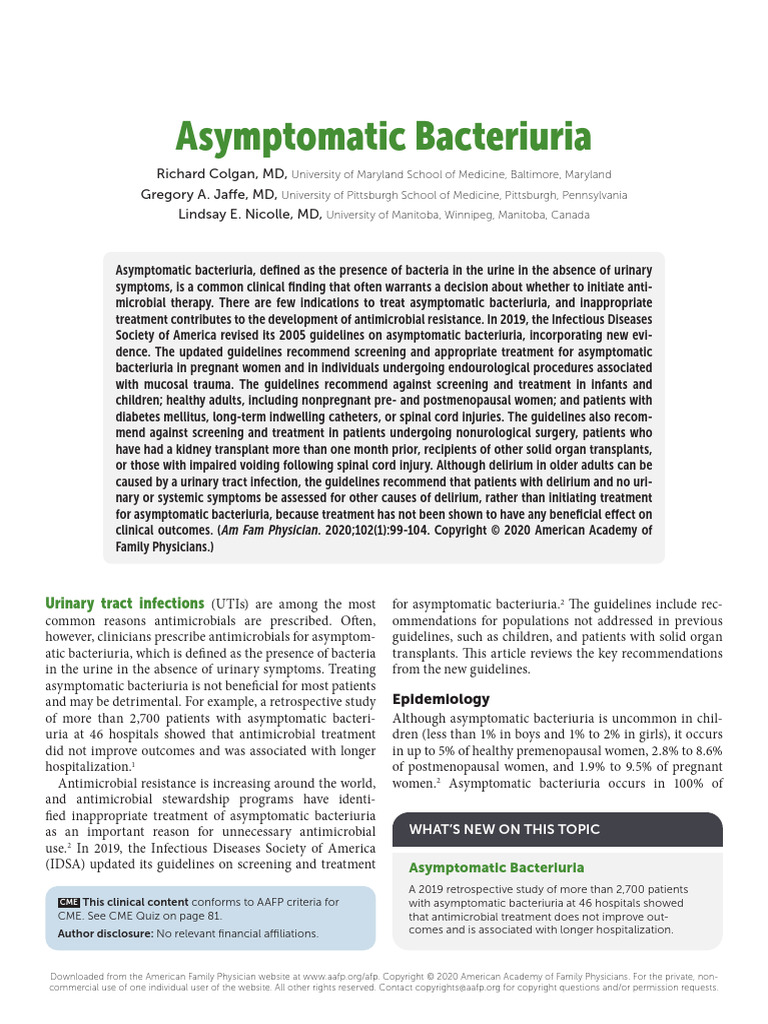 Bacteriuria Asintomatica | PDF | Urinary Tract Infection | Health Care