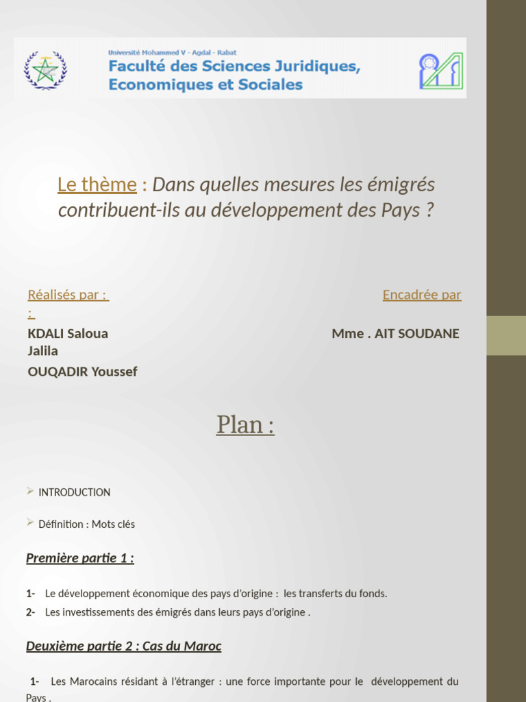 Exposé Devoloppement Et Migration | PDF | Migration humaine | Maroc