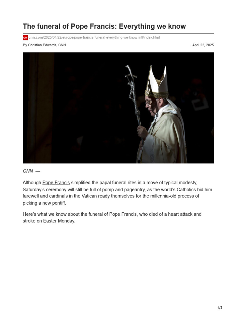 The Funeral of Pope Francis Everything We Know CNN | PDF | Pope Francis ...
