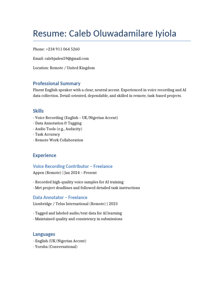 Caleb Iyiola Resume | PDF
