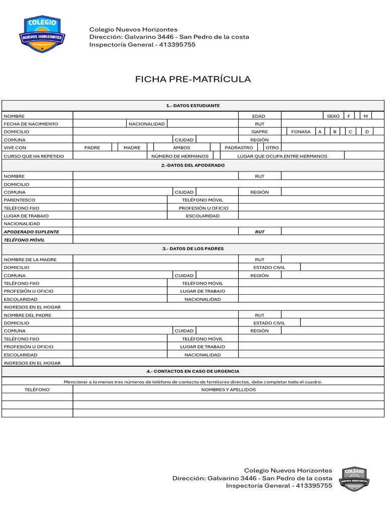 Ficha Pre-Matricula | PDF