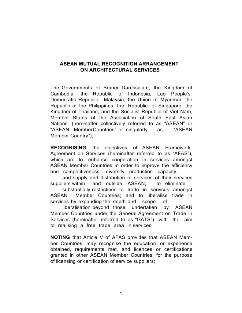Asean Mutual Recognition Arrangement On Architectural Services | PDF ...