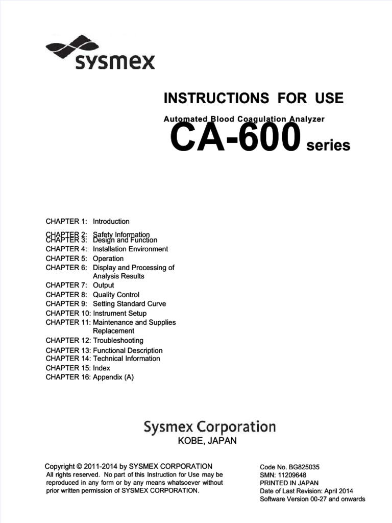 Instructions For Use Sysmex CA 600pdf | PDF | Computing