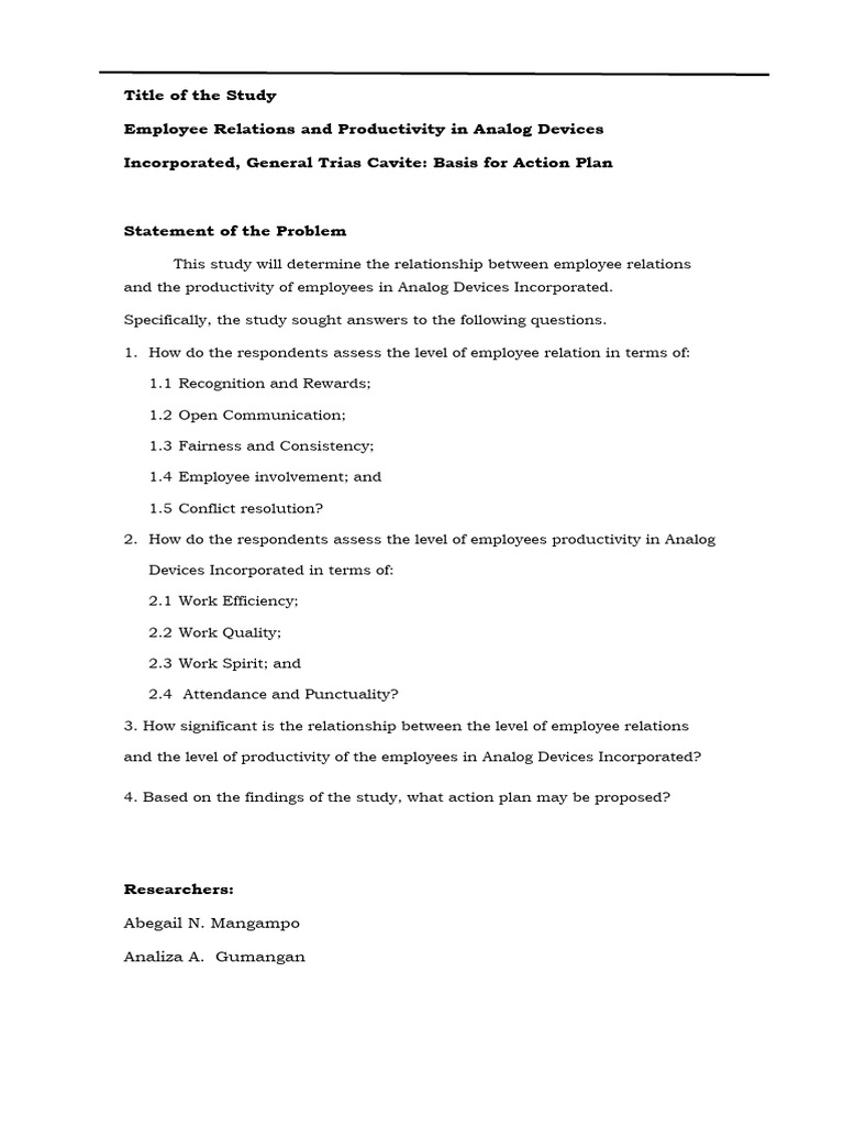 Survey Questionnaire-Employee Relations and Productivity | PDF ...