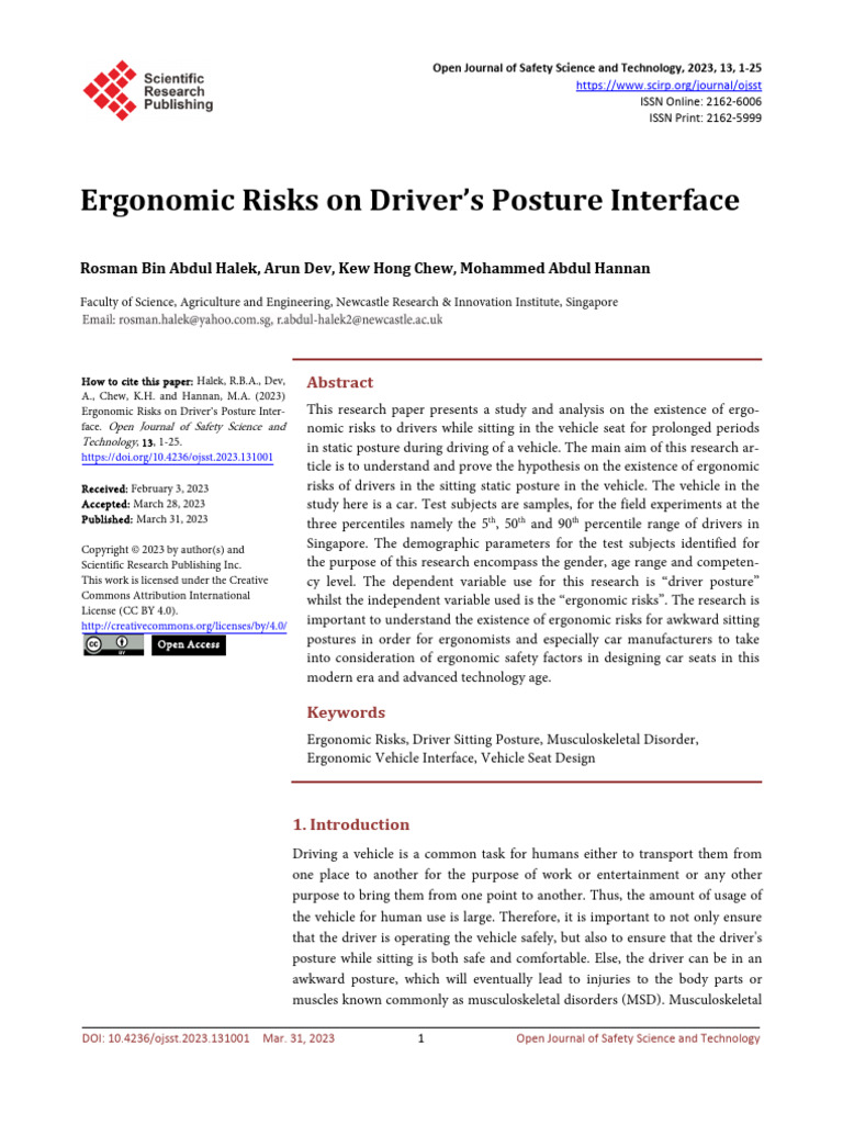 Ref - Ergonomic Risks On Driver's Posture Interface | PDF | Risk