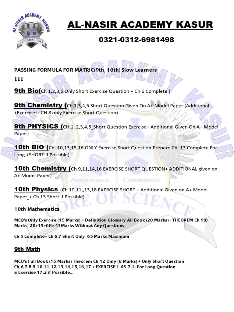 Passing Formula for 9th & 10th Grade | PDF