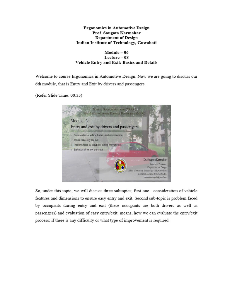 Ref - Lec 8 Vehicle Entry and Exit | PDF | Door
