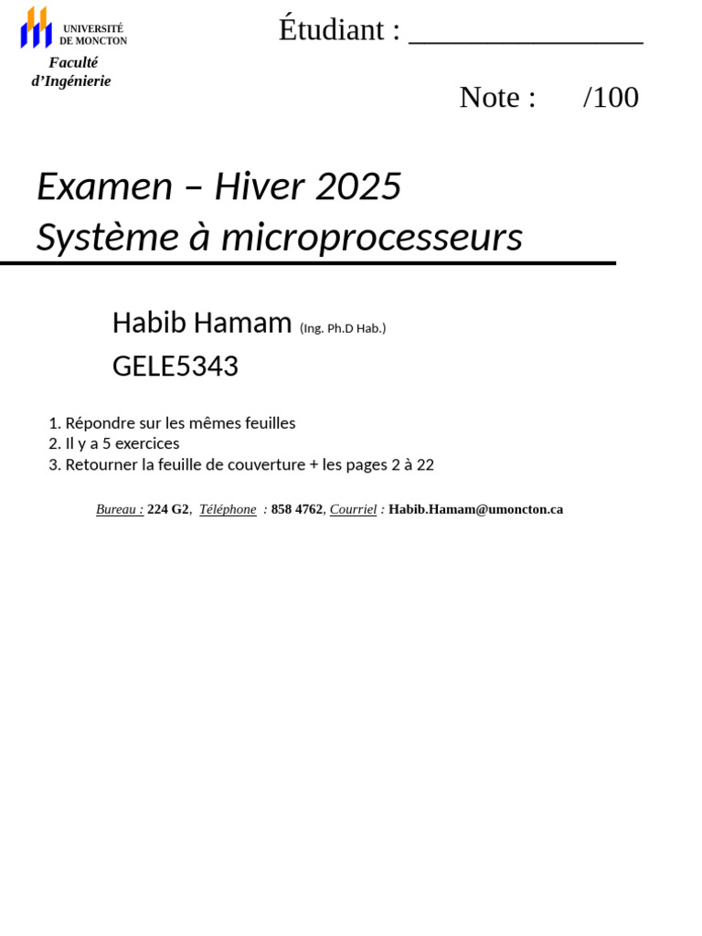 Ex Amen Sys Micro Proc 2025 | PDF | Processeur de signal numérique | Transformation de Fourier ...