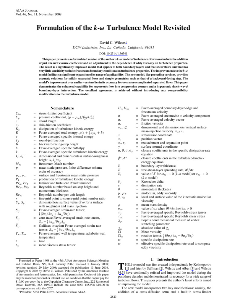 Enhanced k-ω Turbulence Model Insights | PDF | Turbulence | Boundary Layer