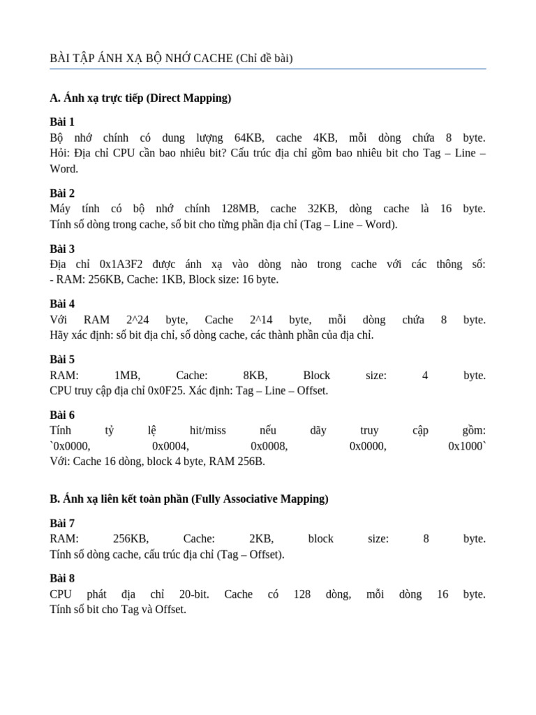 Bai Tap Cache Memory de Bai | PDF