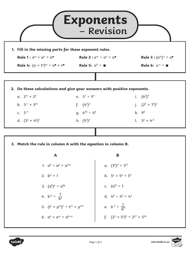 Exponents Revision Guide and Exercises | PDF | Mathematics