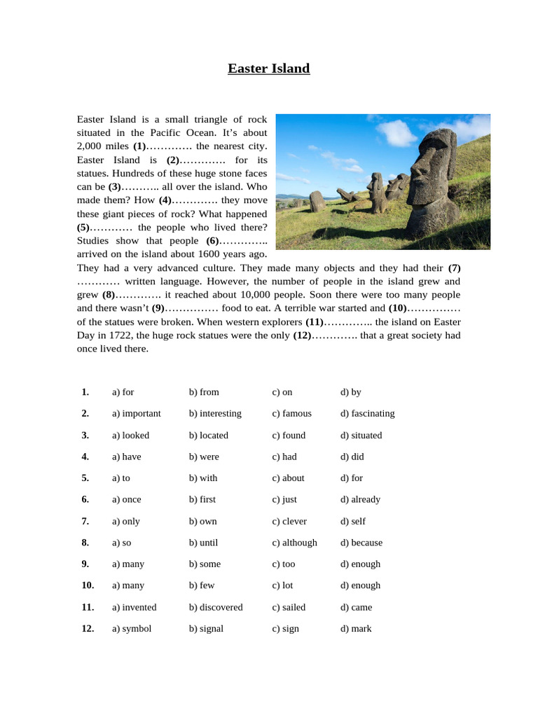 Easter Island Reading Comprehension Exercises 98034 | PDF