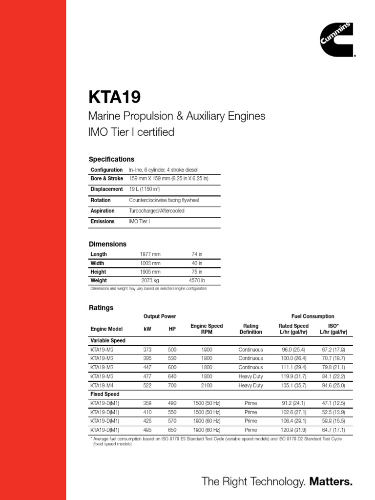 KTA19 Marine Diesel Engine Specs | PDF | Engines | Cummins
