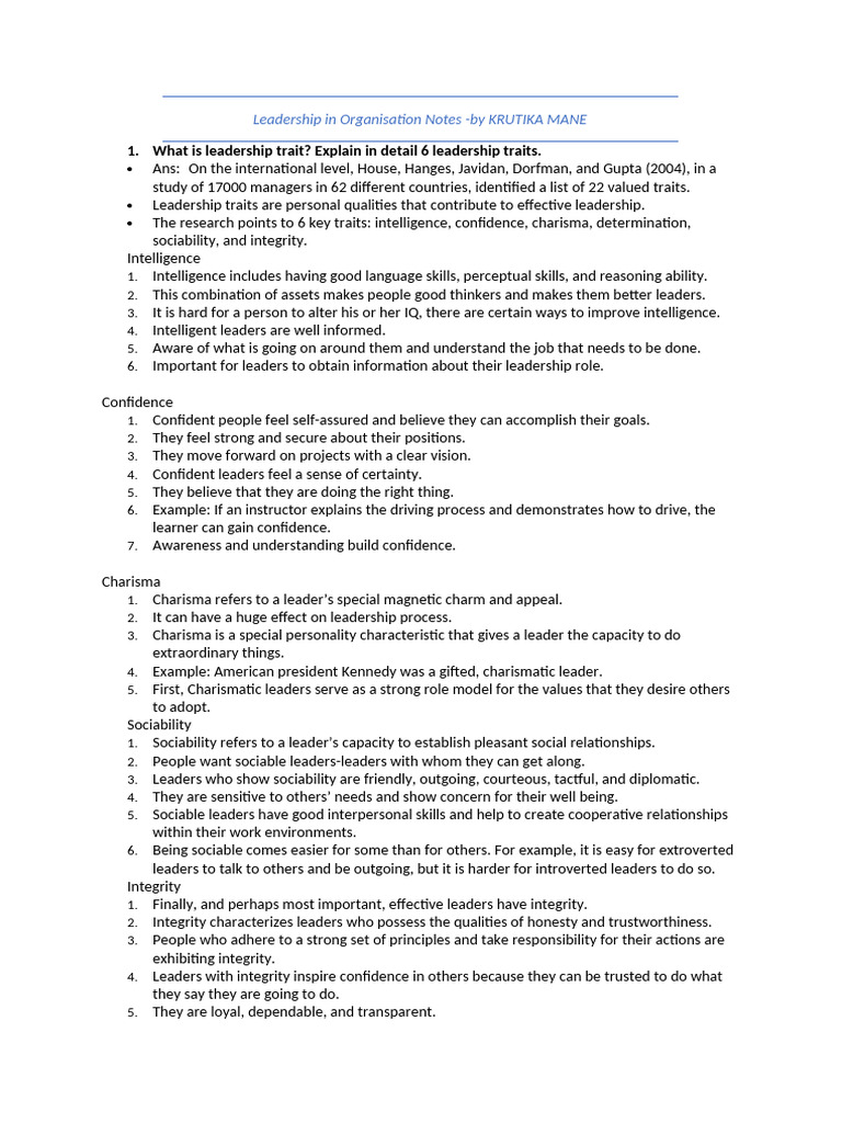 Key Leadership Traits and Styles Explained | PDF | Leadership ...