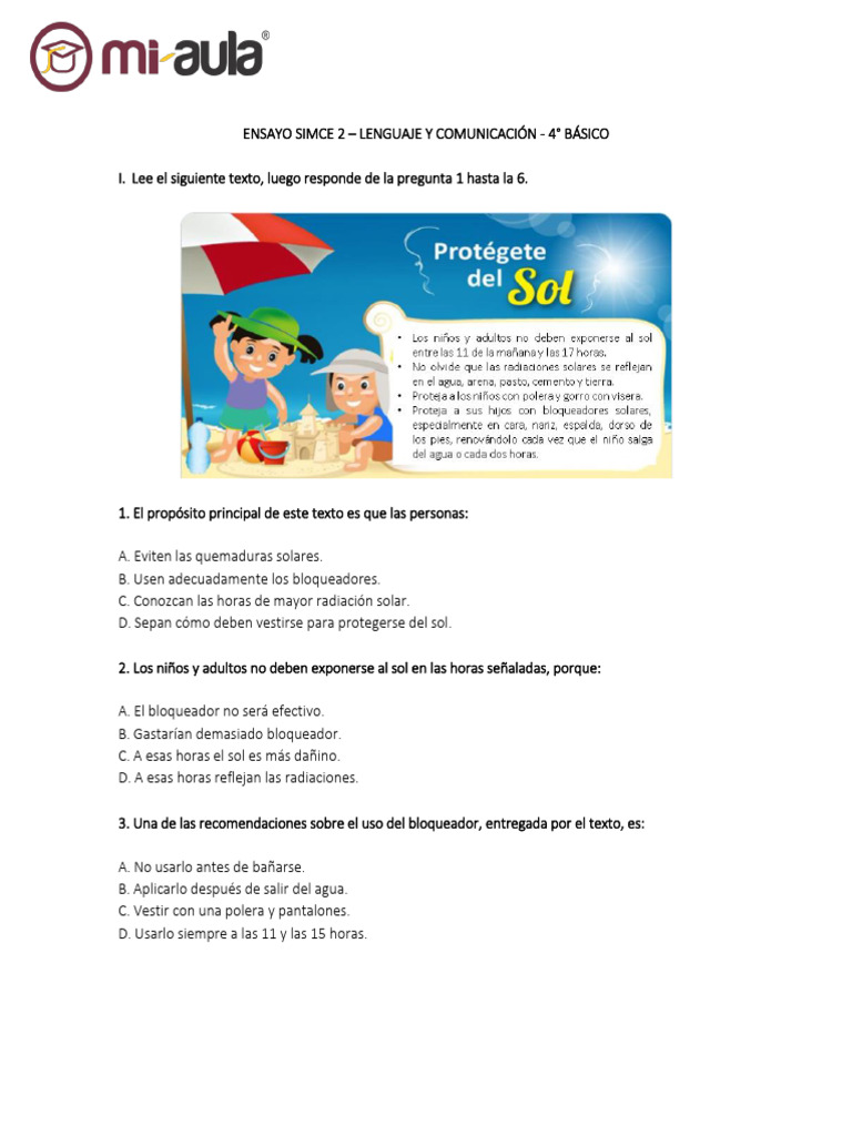 ENSAYO - SIMCE - 2 - LENGUAJE - Y - COMUNICACION - NRO - 2 4to | PDF