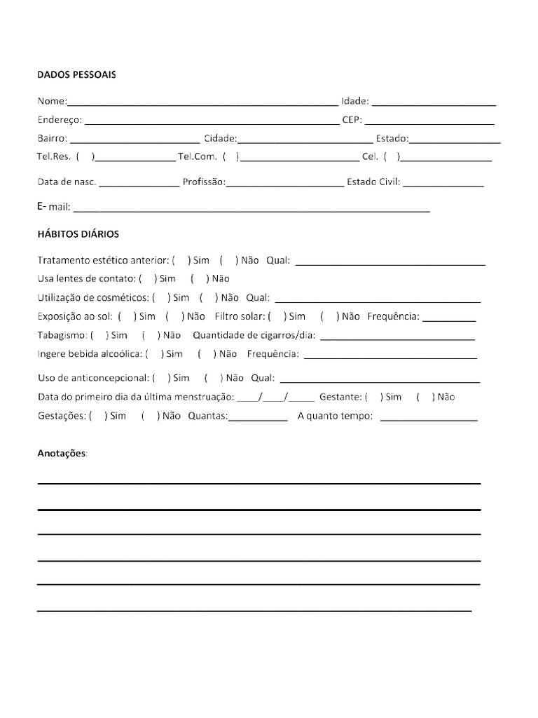 Ficha de Anamnese e Termor de Responsabilidade | PDF