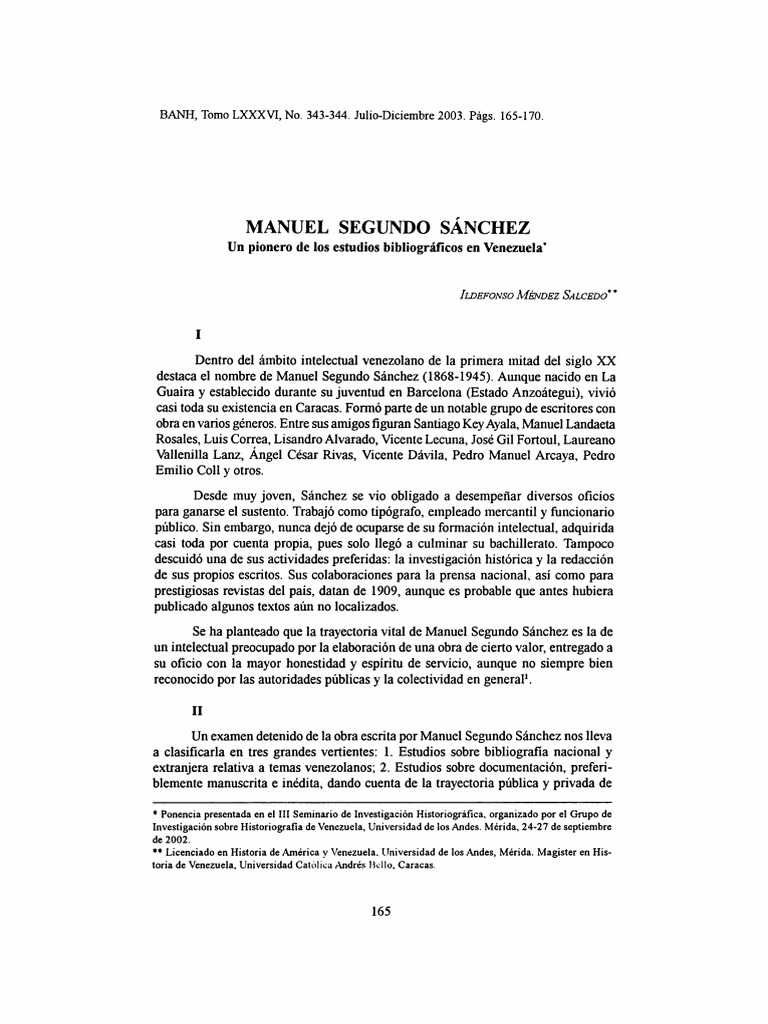 Manuel Segundo Sánchez | PDF | Venezuela | Bibliografía
