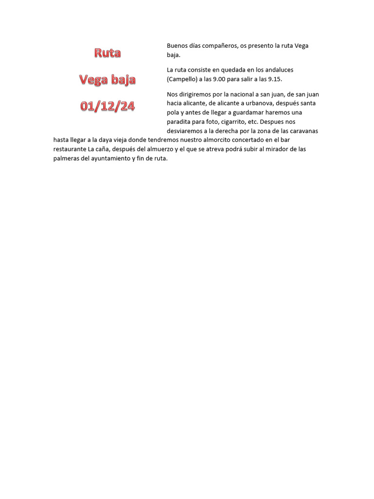Ruta Vega Baja 01-12-24 | PDF