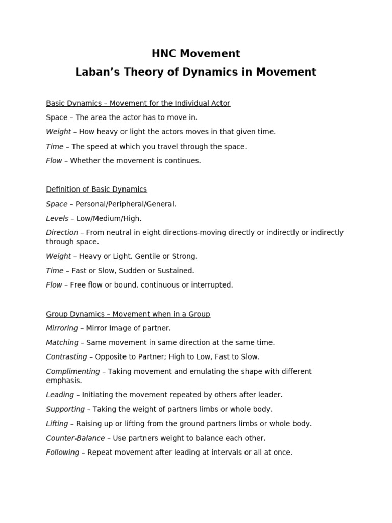 Laban's Theory of Dynamics in Movement | PDF