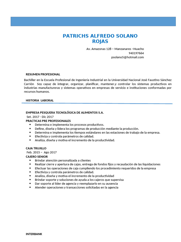 Perfil Profesional de Patrichs Solano Rojas | PDF | Business