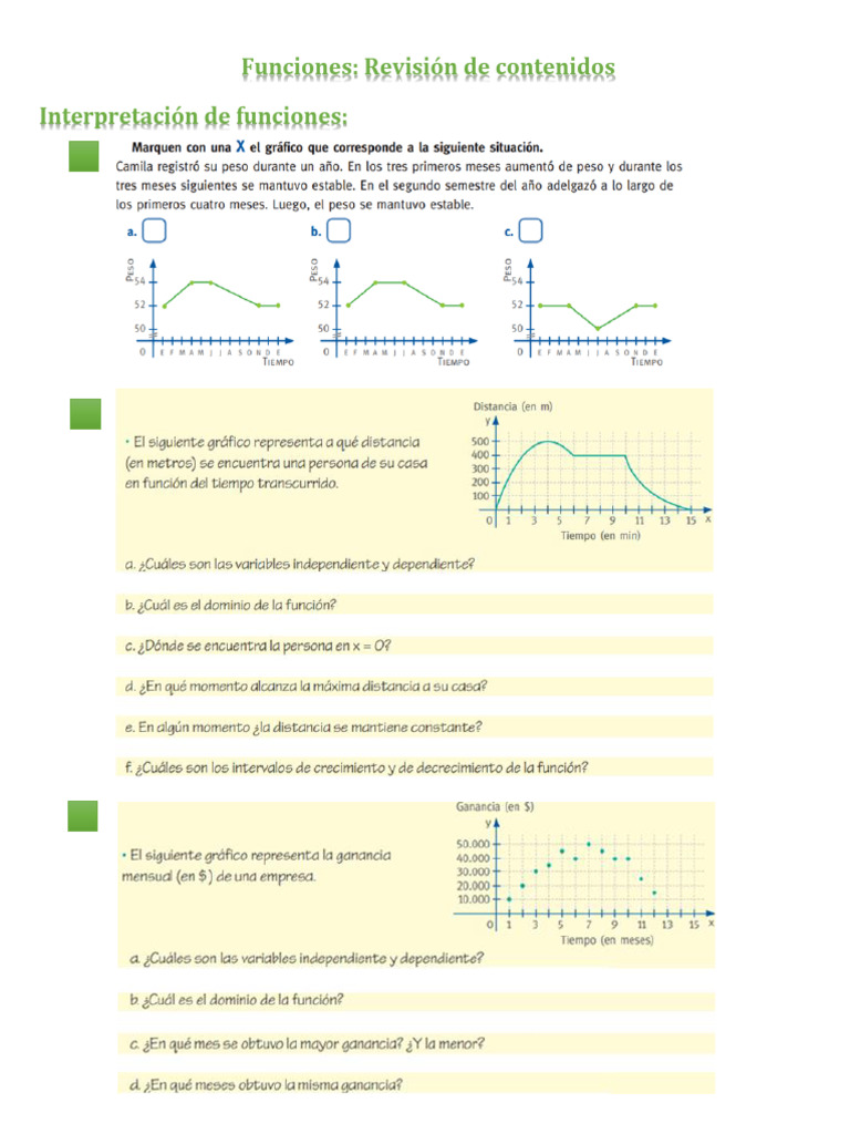 Trabajo Practico de Revision Interpretacion de Funciones, Funcion Lineal y Cuadratica | PDF ...