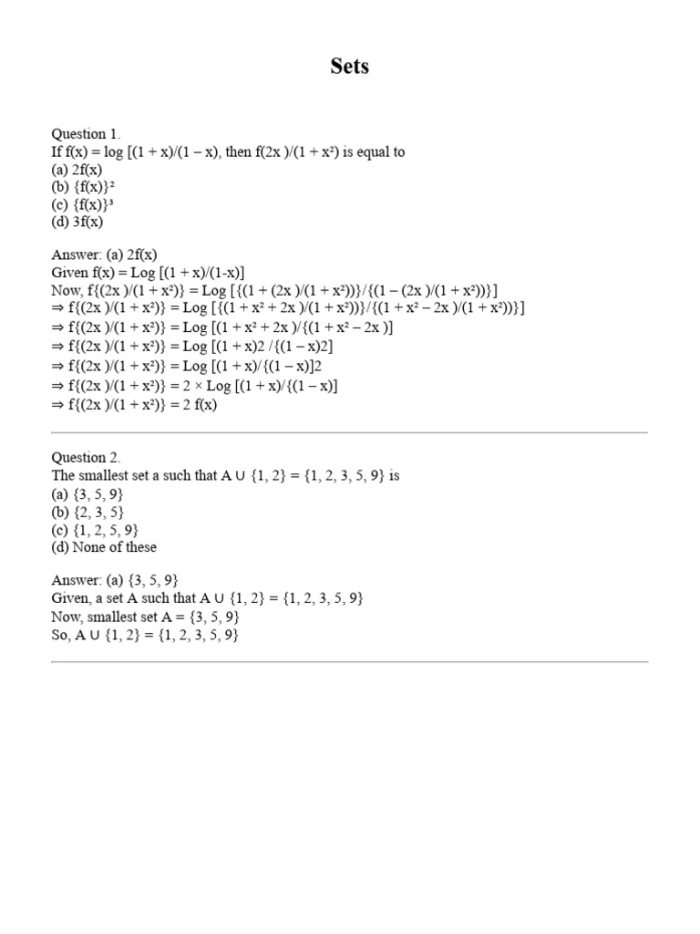 Math Problems and Solutions on Sets | PDF | Mathematics | Mathematical ...