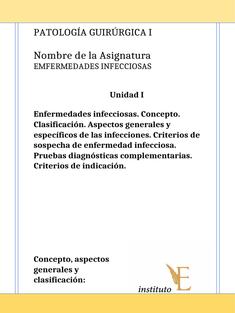 Patolog. Quir. I Unidad 1 Enfermedades Infecciosas | PDF | Infección | Sistema inmune innato
