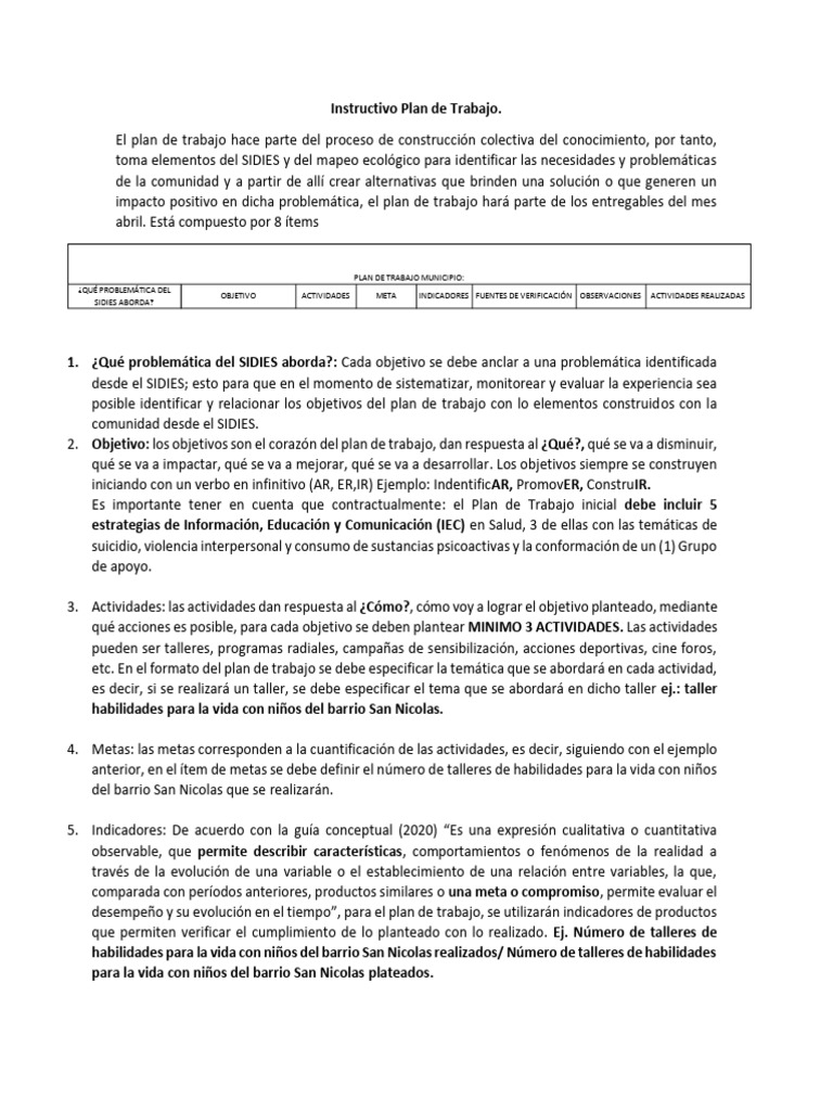 Instructivo Plan de Trabajo | PDF