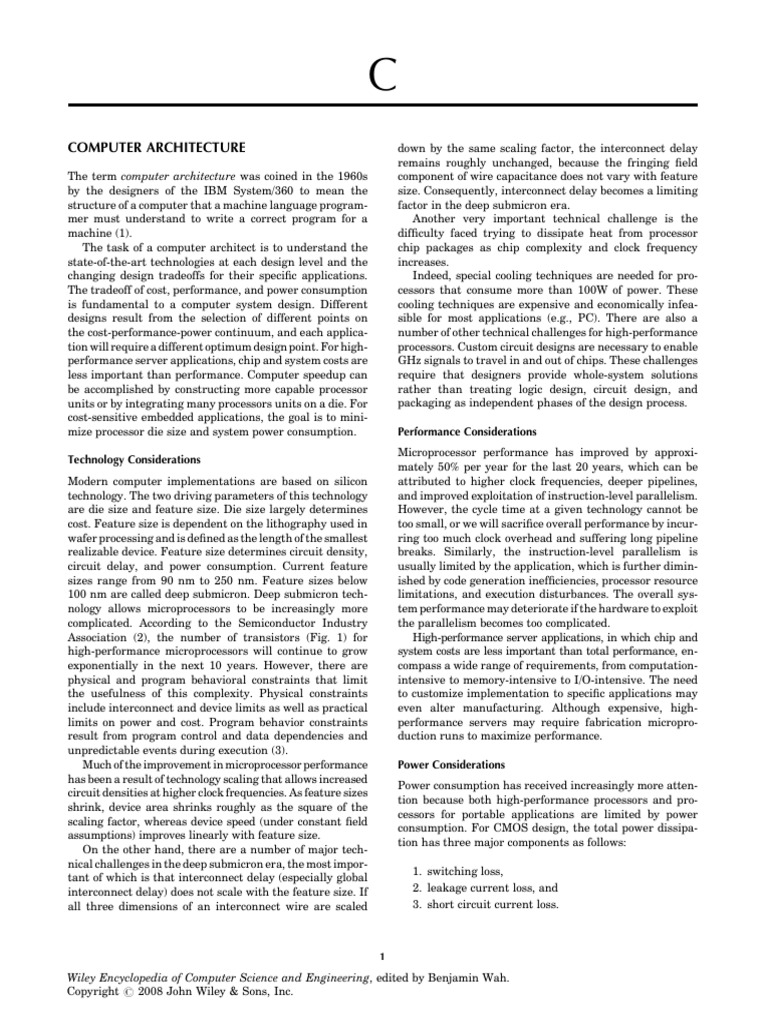 Wiley Encyclopedia of Computer Science and Engineering - 2007 - Flynn - Computer Architecture ...