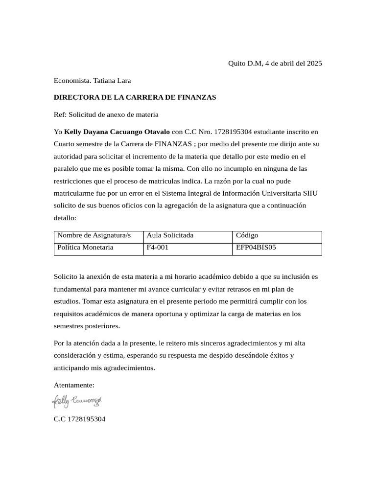 Solicitud de Anexo de Materia en Finanzas | PDF