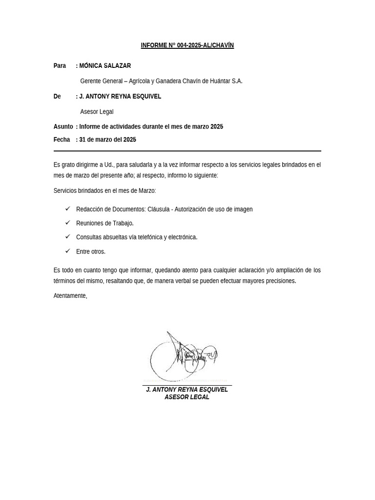 Informe Chavin Marzo 2025 | PDF