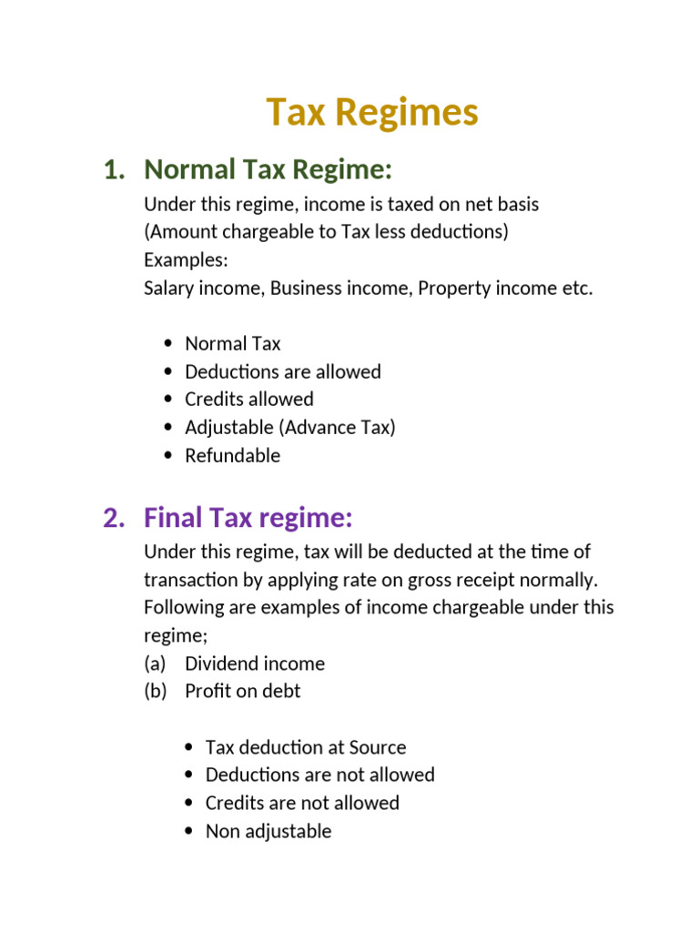 Overview of Tax Regimes Explained | PDF