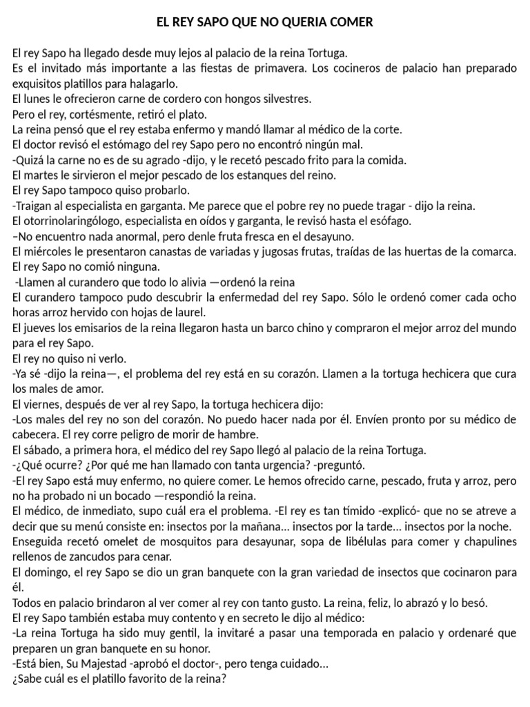 El Rey Sapo Que No Queria Comer | PDF | Cocina occidental | Alimentos