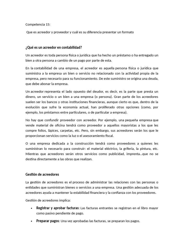Diferencias entre Acreedor y Proveedor | PDF | Contabilidad | Business